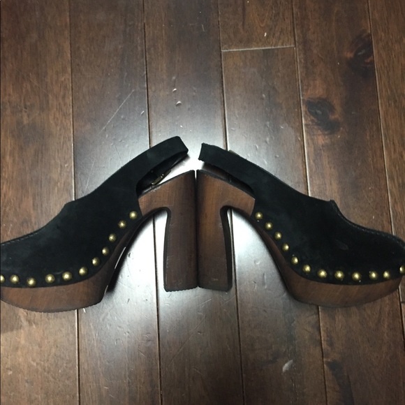 Shoes | Black Suede Clogs With Wood Platform | Poshmark